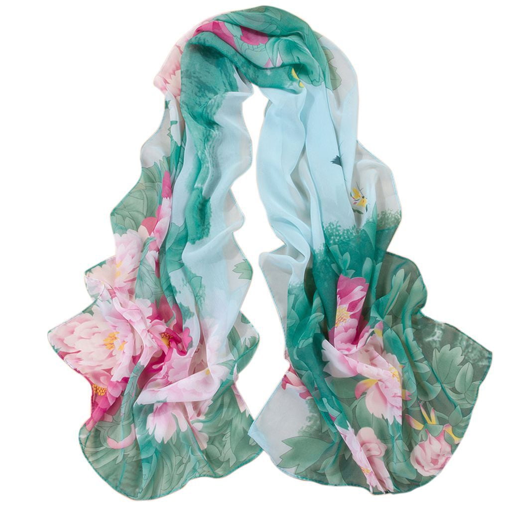 Fashion Women Charming Chiffon Scarf Peony Printing Shawls Scarves Silk ...