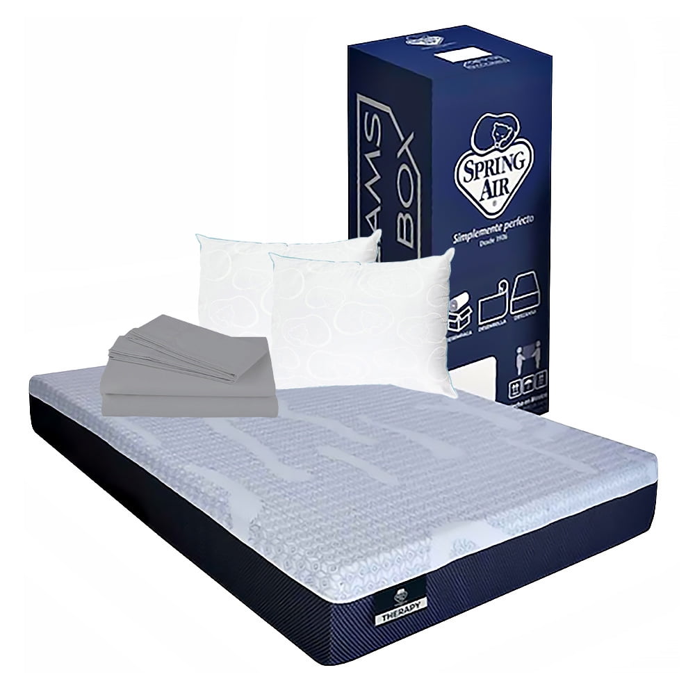 Colchón en Caja Spring Air Matrimonial Therapy 2 Almohadas Oso Sábanas ...