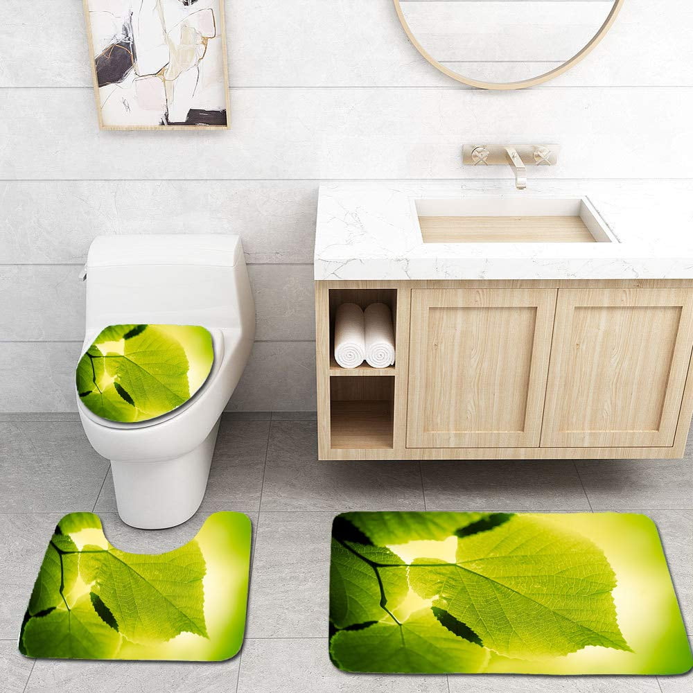 GOHAO Green Large Leaves Lighten from Behind on Green 3 Piece Bathroom ...