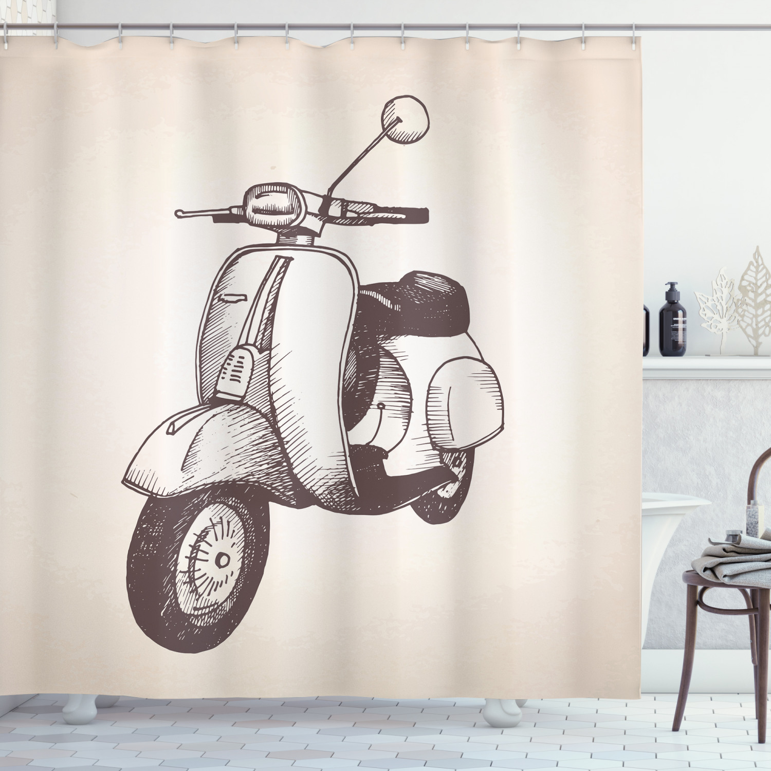 Ambesonne Motorcycle Shower Curtain, Grunge Retro Bike, 69"Wx75"L, Pale ...