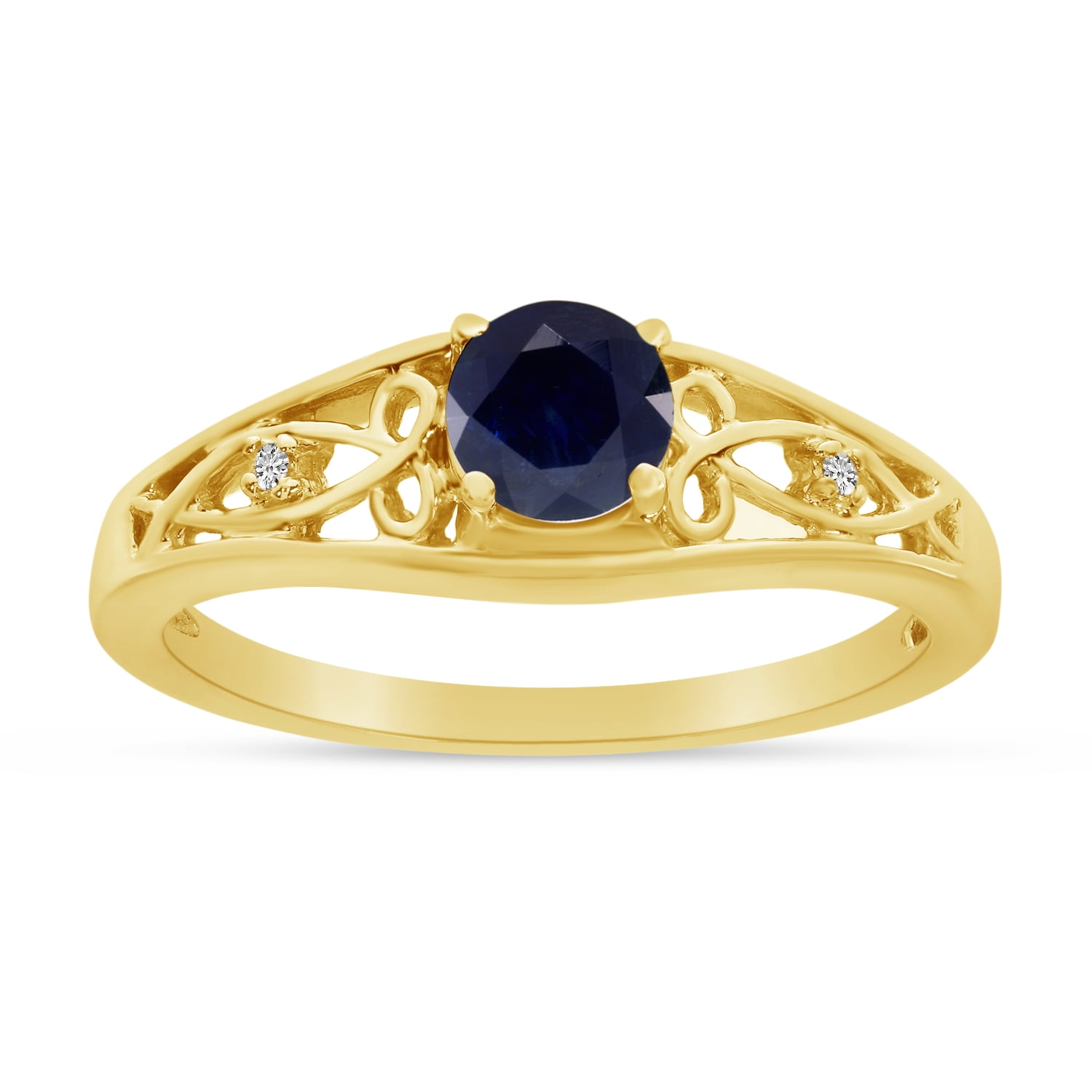 Direct-Jewelry - 10k Yellow Gold Round Sapphire And Diamond Ring ...