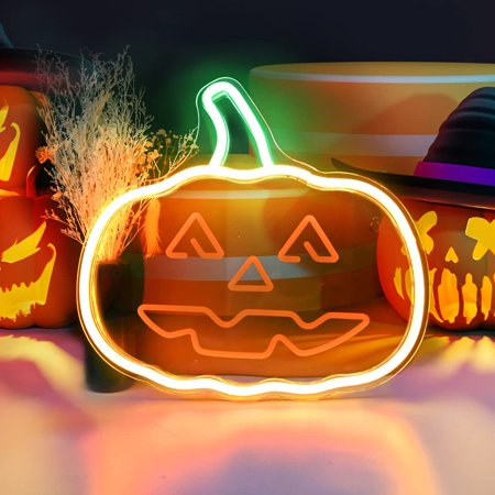 Pumpkin Shaped Neon Sign LED Neon Light Orange Green Acrylic Halloween ...