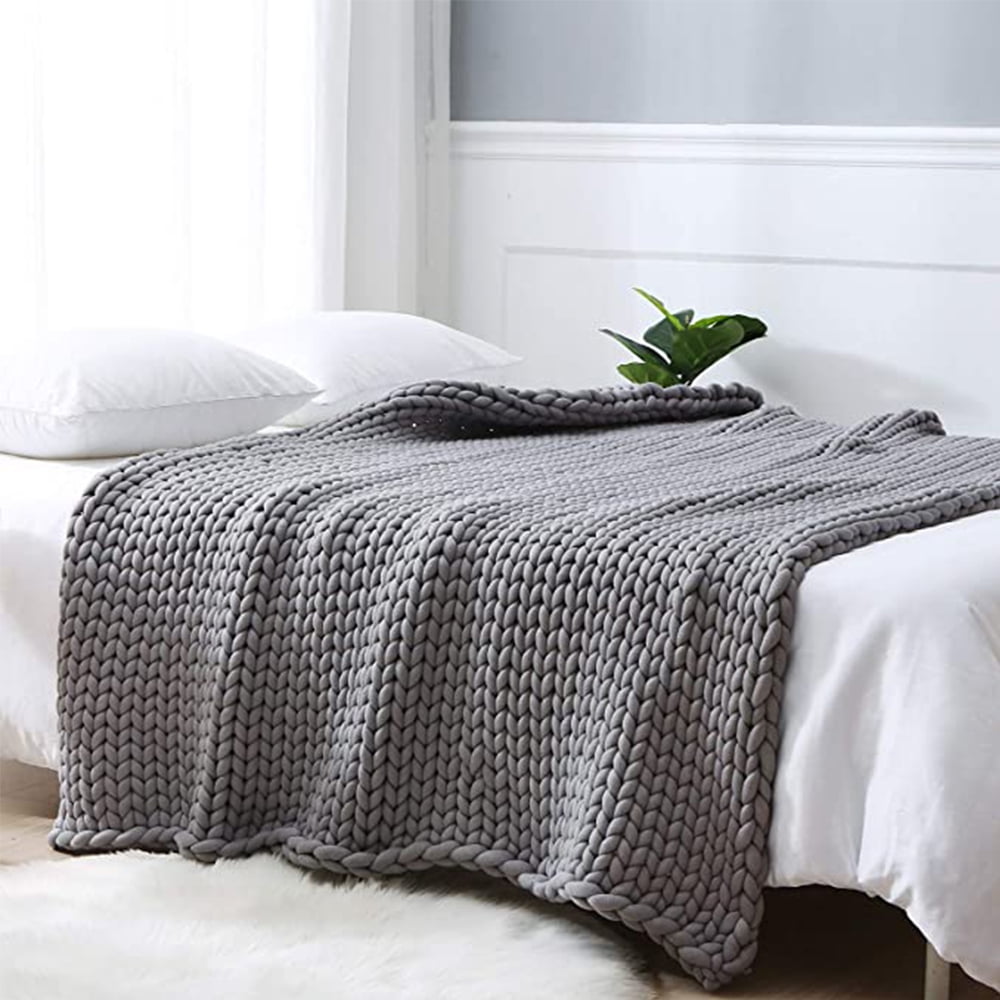 Cosmonic Chunky Knit Blanket 48"x60", Large Cable Knit Throw Blanket ...