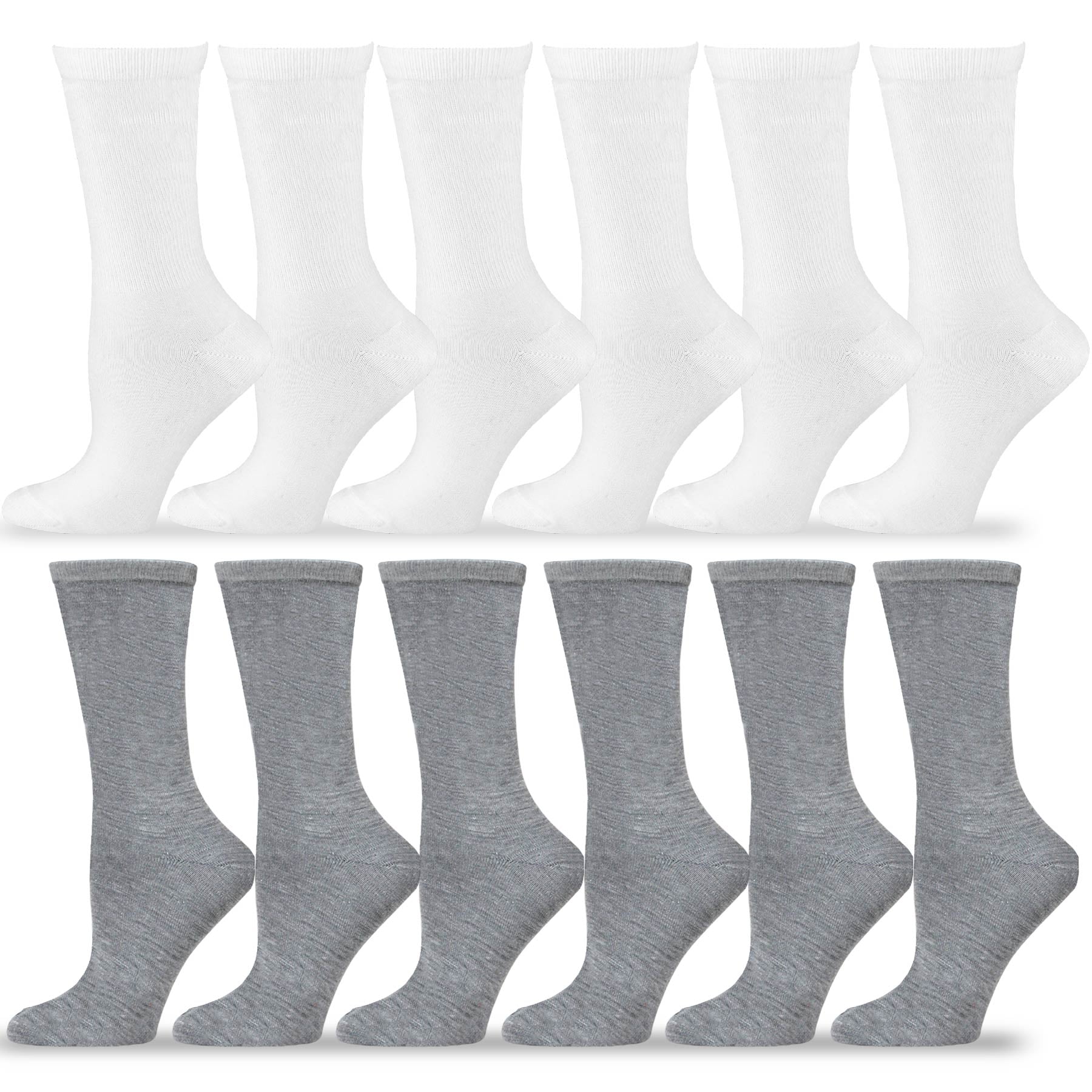 TeeHee Women's Value 12-Pack Fun Crew Socks (White-grey) - Walmart.com