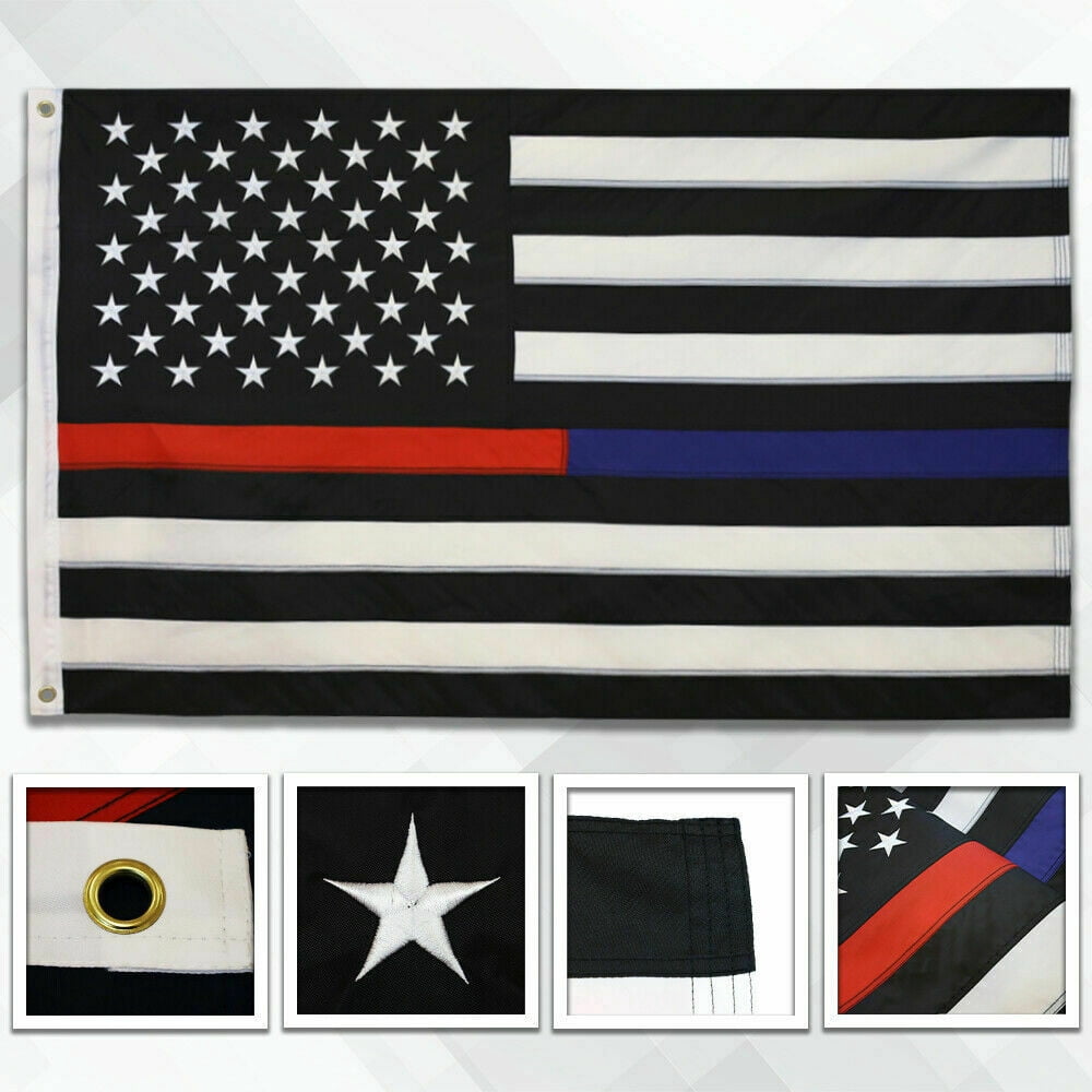 3x5cEmbroidered Thin Red Blue Line Flag 210D - Walmart.com