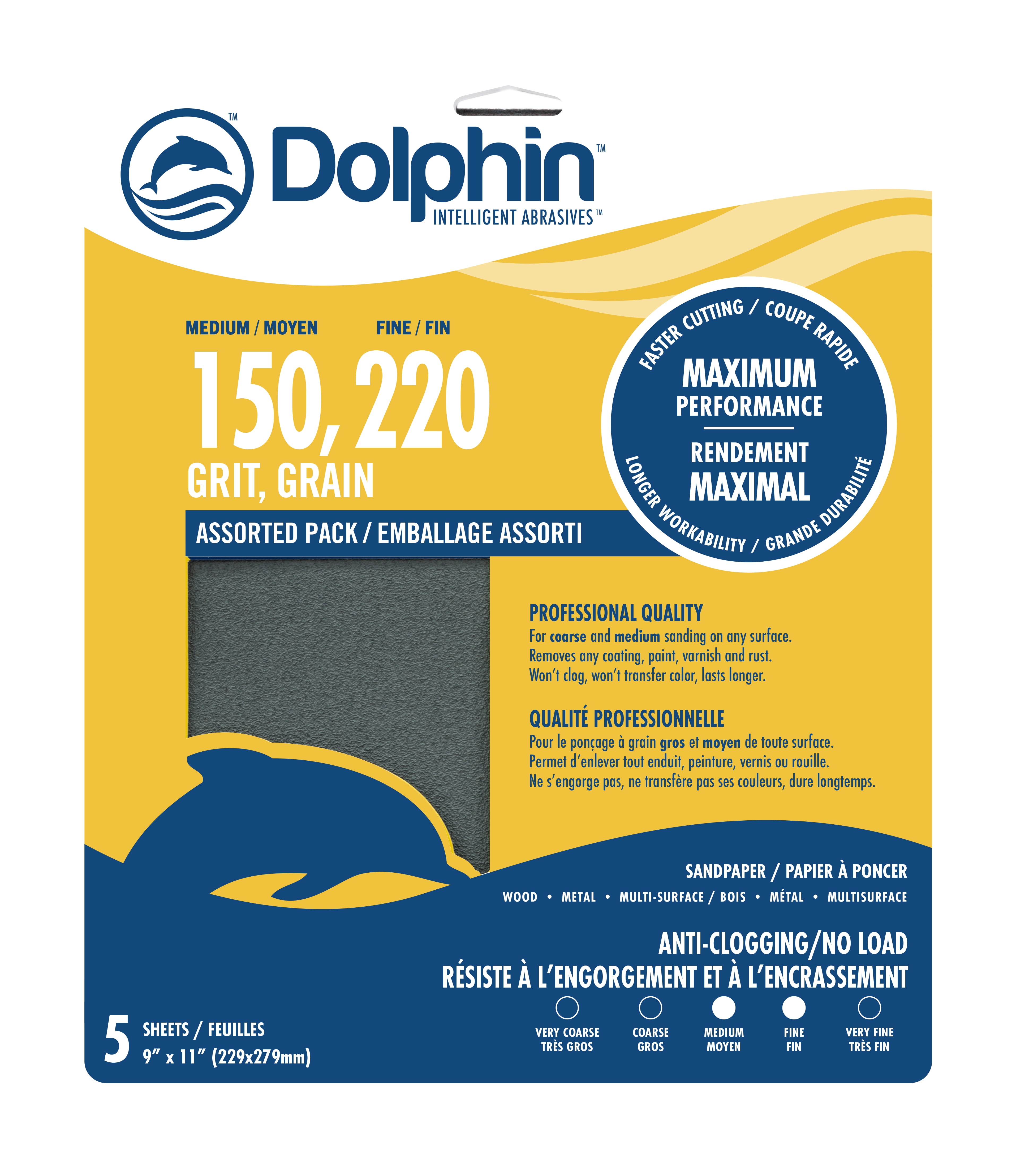 Blue Dolphin Anti-Clogging/No Load Aluminum-Oxide Sandpaper Assorted ...