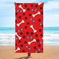 1 red dog print beach towel with paw prints, bones and bows - fitness ...