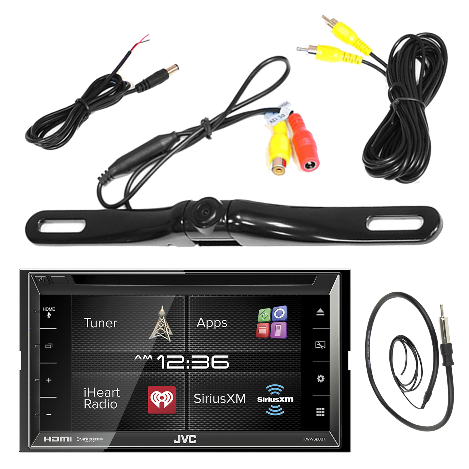 JVC KW-V620BT 6.8" Touch Screen Display Car CD DVD USB Bluetooth Stereo Receiver Bundle Combo ...