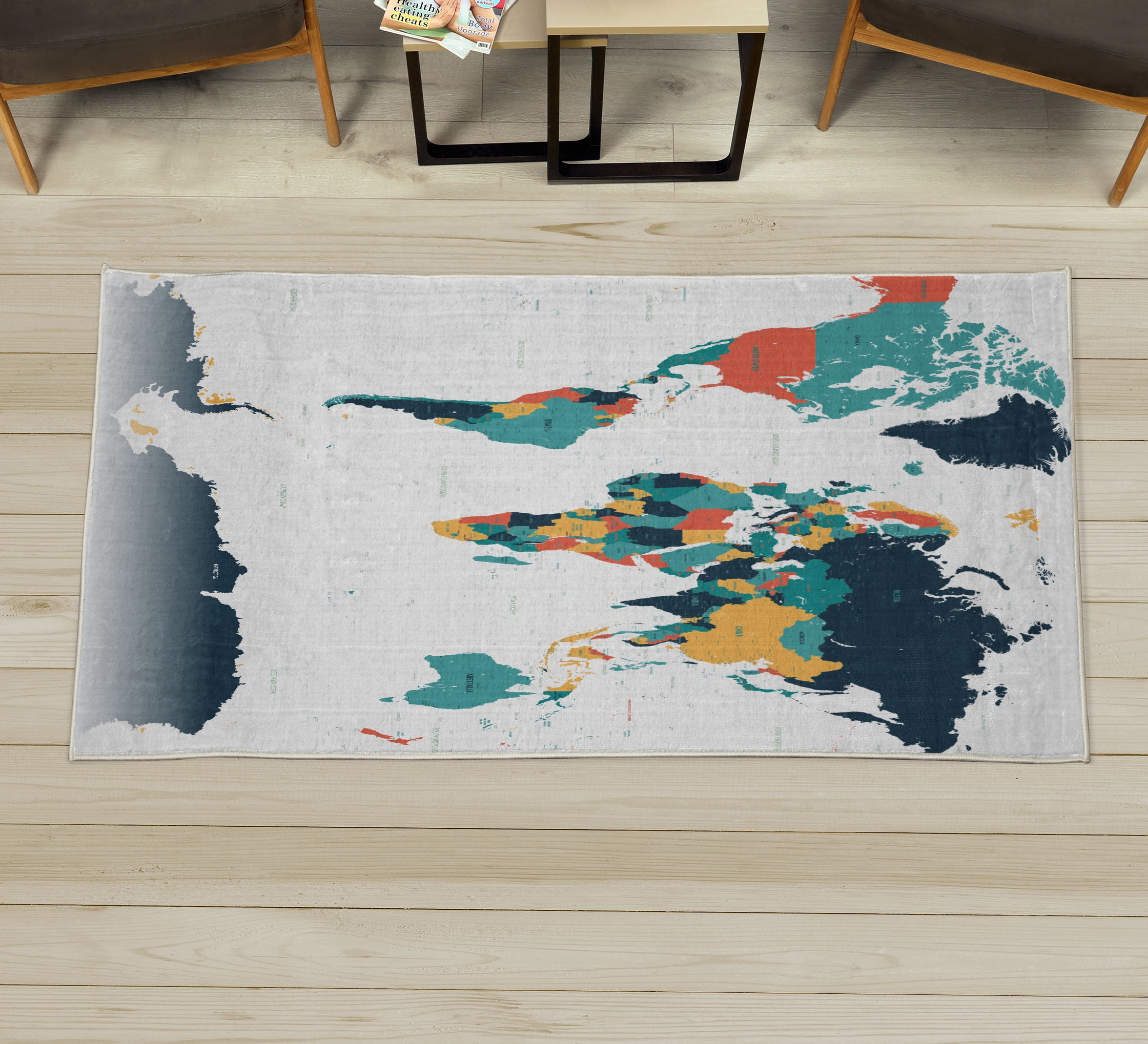 Earth Decorative Rug, Detailed World Map with All Countries Major ...