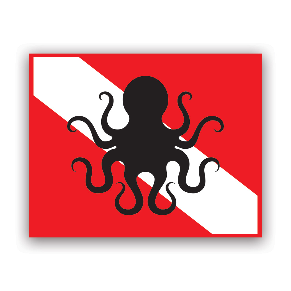 Octopus Scuba Flag Sticker Decal - Self Adhesive Vinyl - Weatherproof - Made in USA - diver down ...