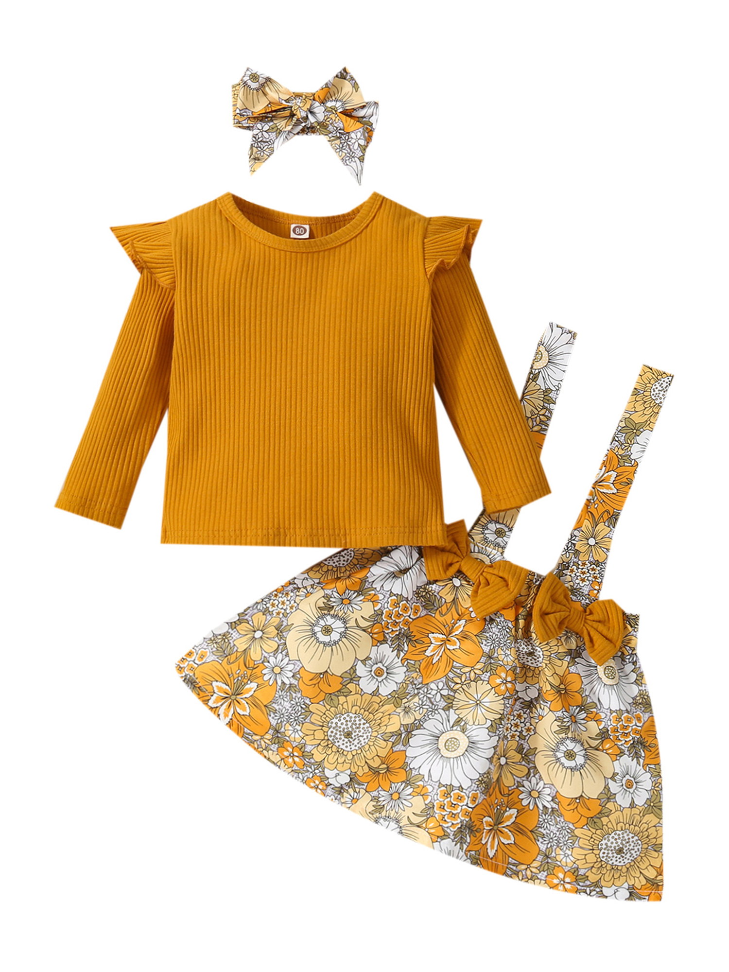 Seyurigaoka 3Pcs Kids Tracksuit, Girls T-Shirt+Floral Overalls Dress ...