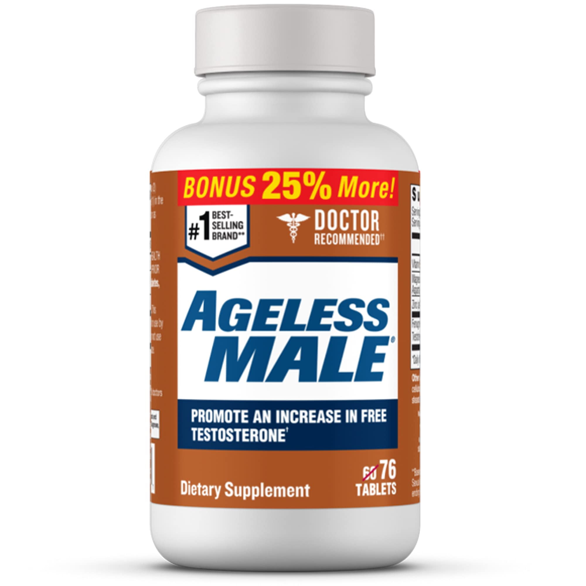 Ageless Male Free Testosterone Booster Supplement for Men, 76 Tablets ...