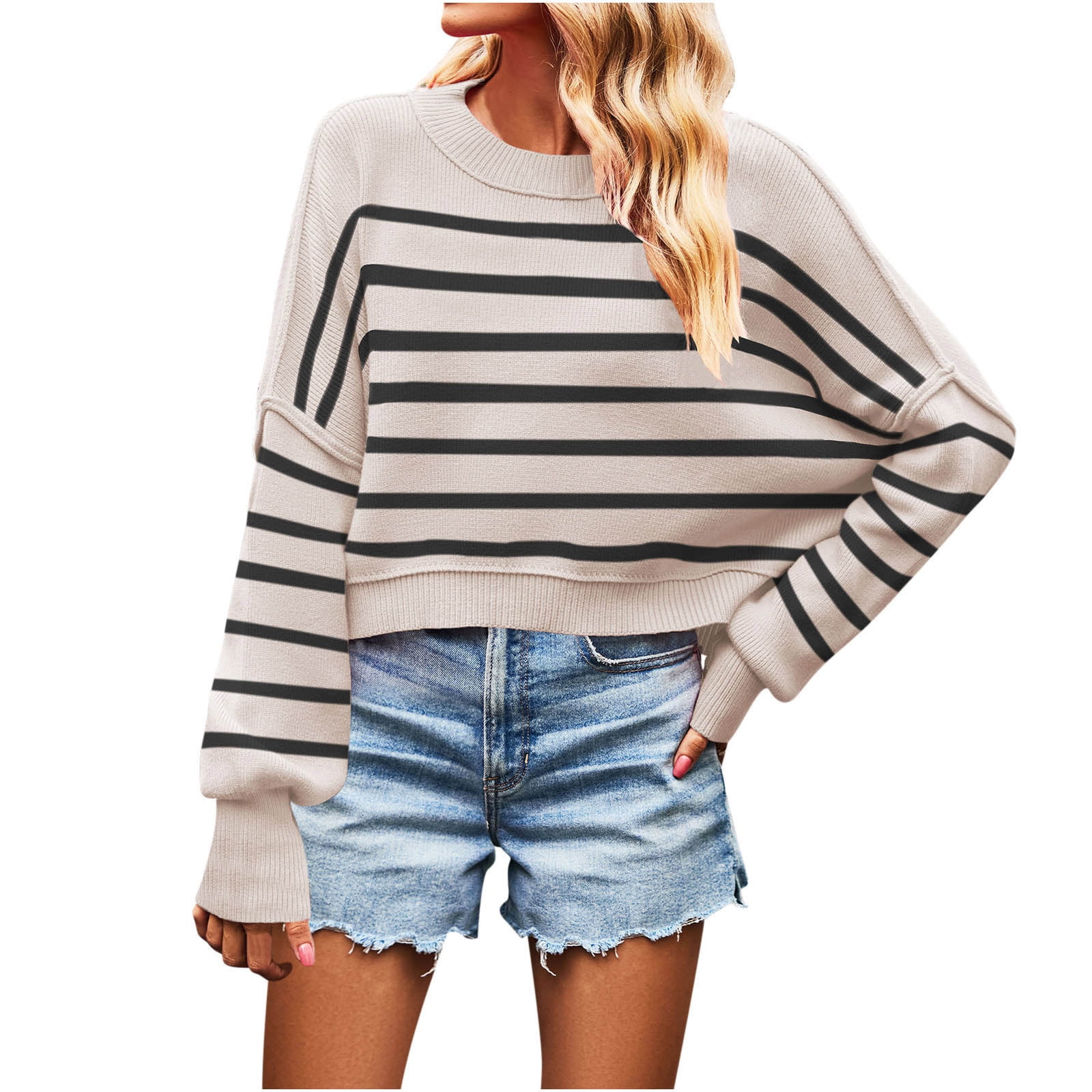 Click here for Uamvsh Womens Oversized Crew Neck Cropped Sweaters... prices