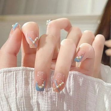 ADITYSHOP - Handmade Long Clear butterfly with beaded design Press-On ...