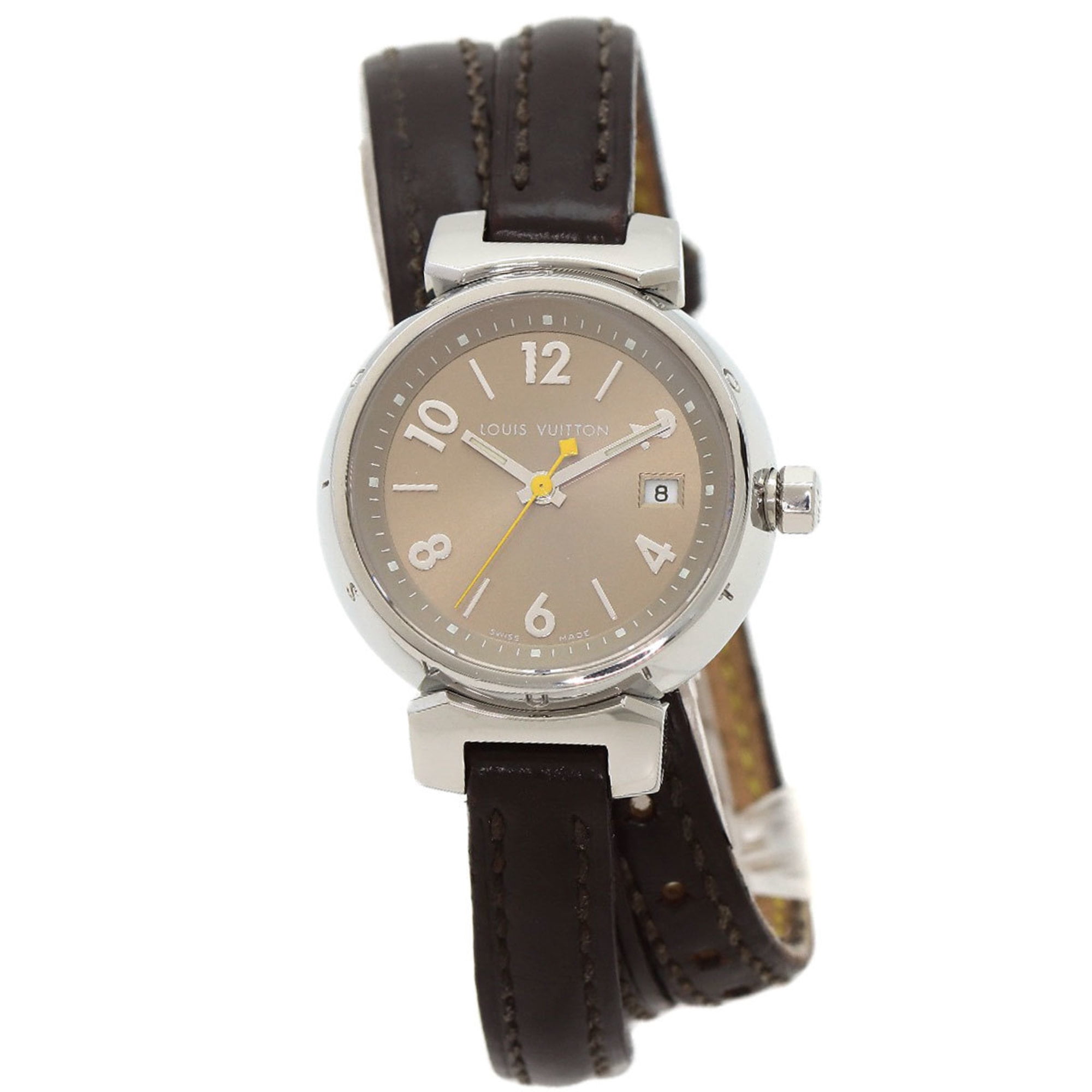 Pre-Owned Louis Vuitton Q1212 Tambour Watch Stainless Steel Leather ...