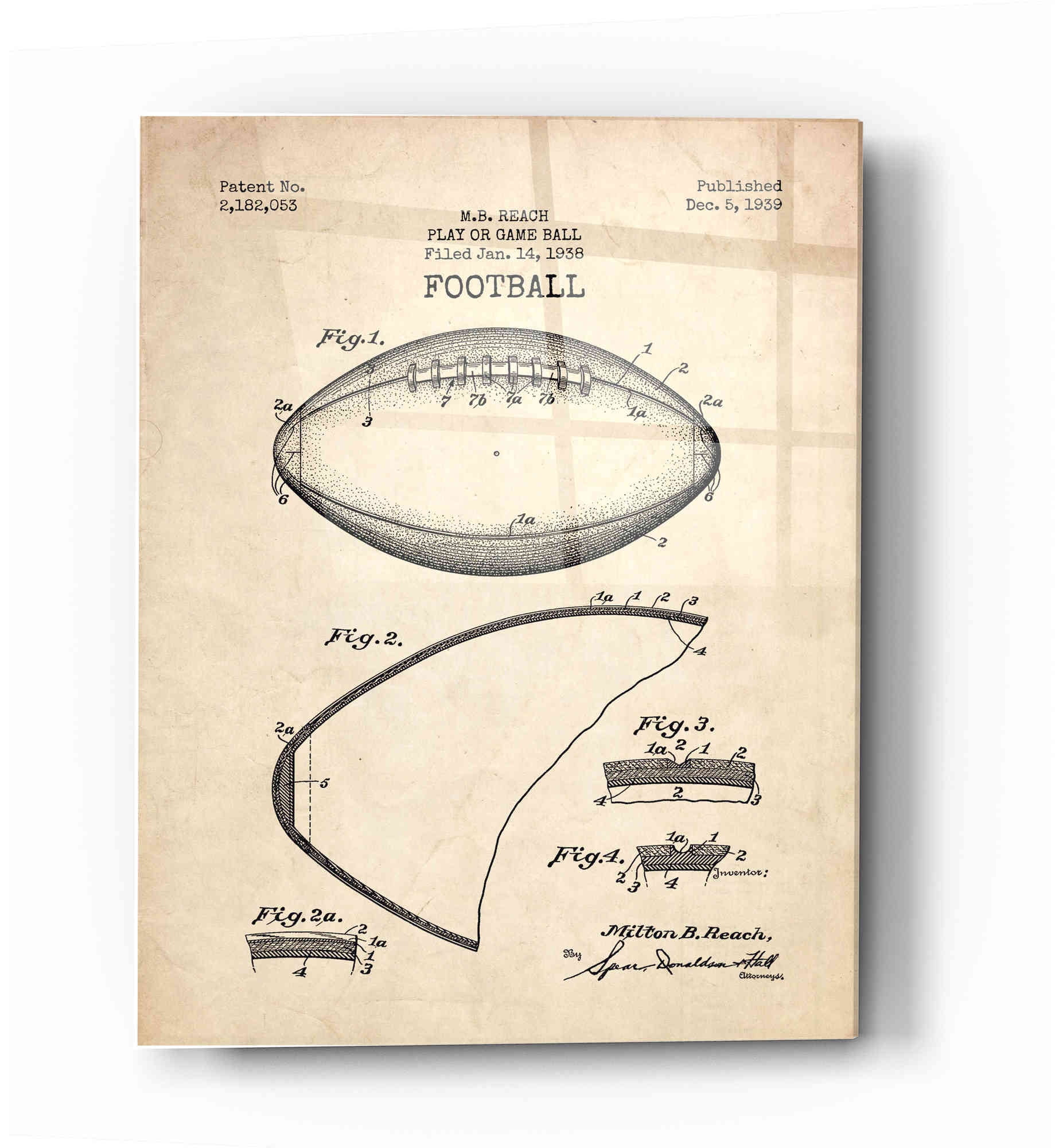 Epic Art 'Football Blueprint Patent Parchment' Acrylic Glass Wall Art ...