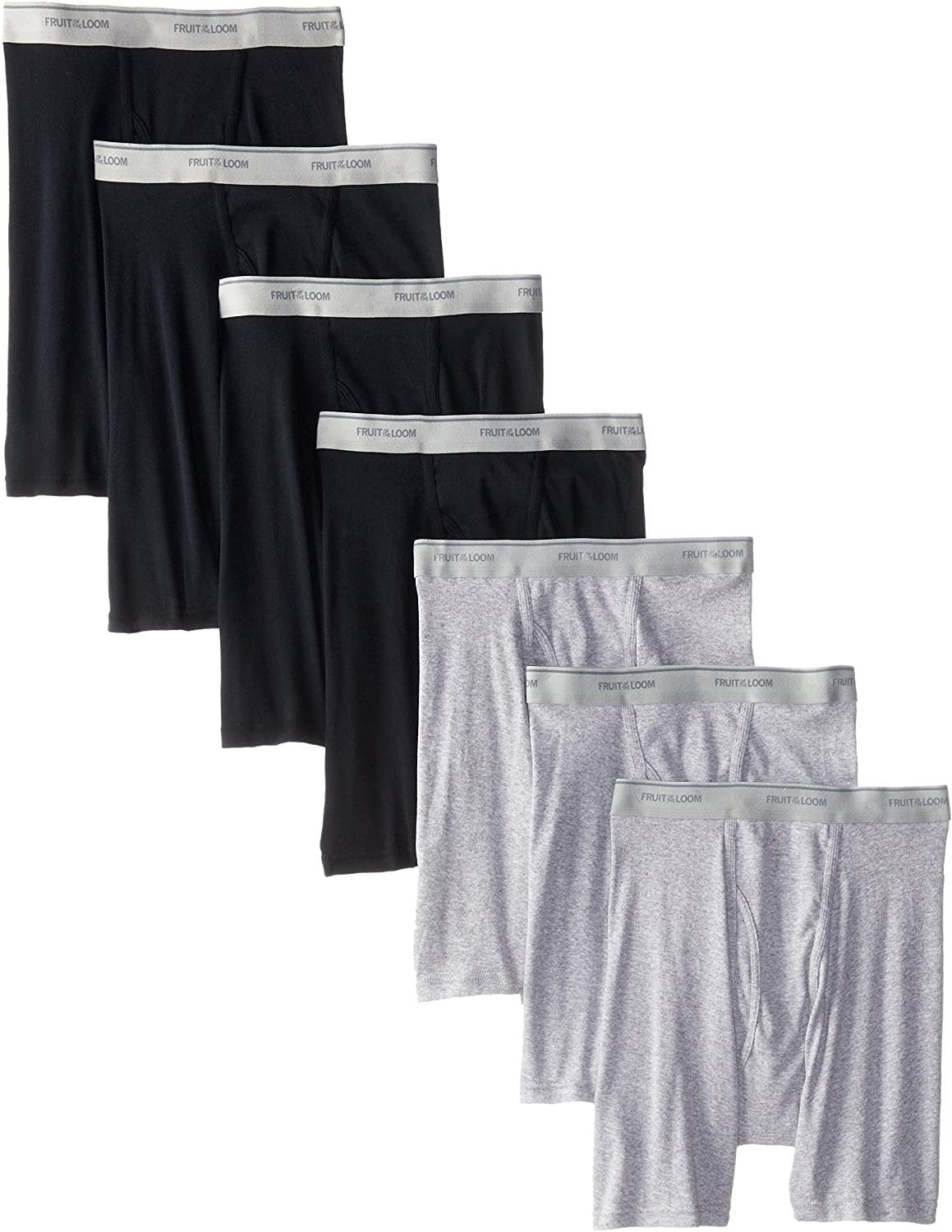 Fruit of the Loom Men's Black & Grey: New Reinforced Seams Boxer Briefs ...
