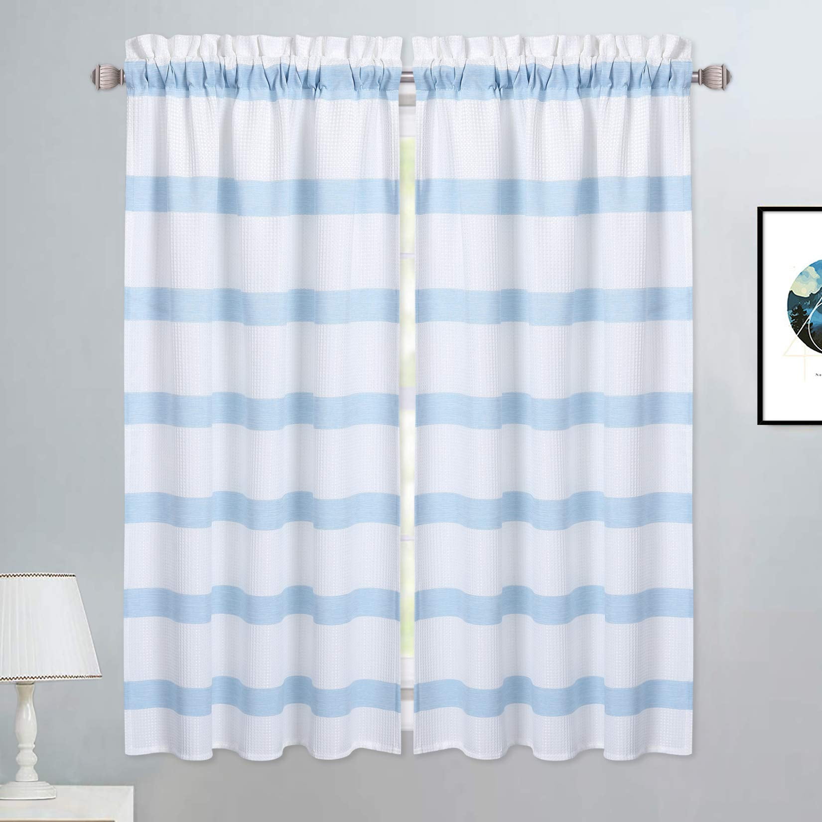 Kitsin Kitchen Curtain, Waffle Weave Textured Yarn Dyed Striped Pattern ...