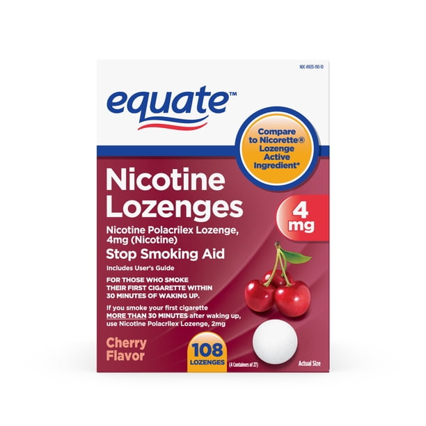 Equate Nicotine Lozenge, 4 mg (nicotine), Cherry Flavor, 108 Count ...