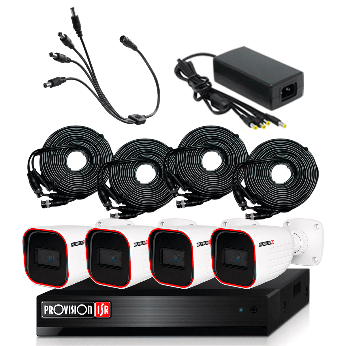Provision ISR Kit dvr 4 ch + 1 ch IP, 4 camaras Bala 2 MP ahd Eco, IR ...