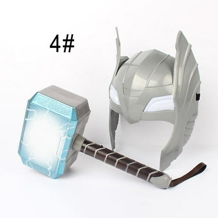 Led Glowing Sounds Thor Hammer Helmet Mask Kids Cosplay Toys Action ...