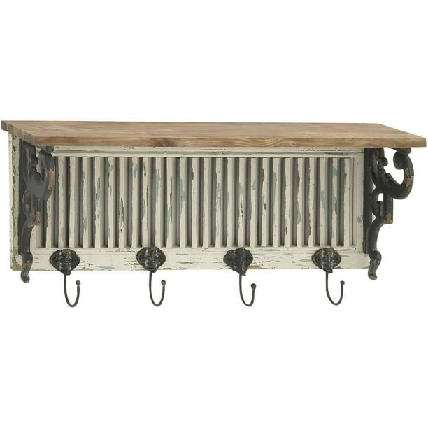 Antique Themed Wooden Wall Shelf With Hooks - Walmart.com