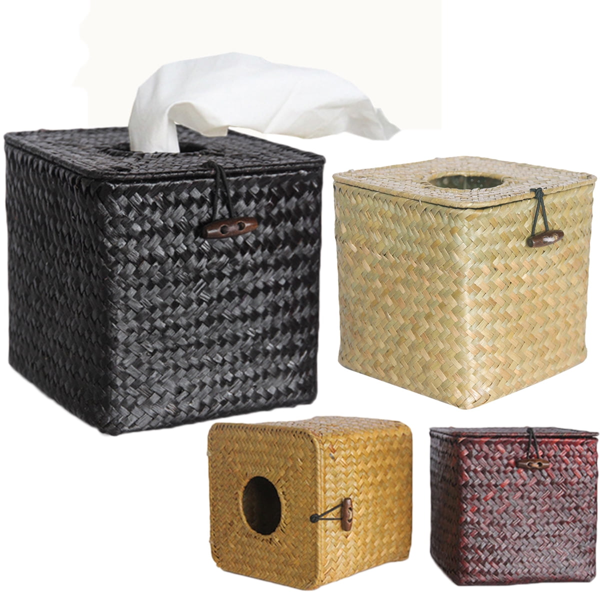 Vintage Square Wicker Straw Woven Tissue Box Dispenser, Roll Paper ...