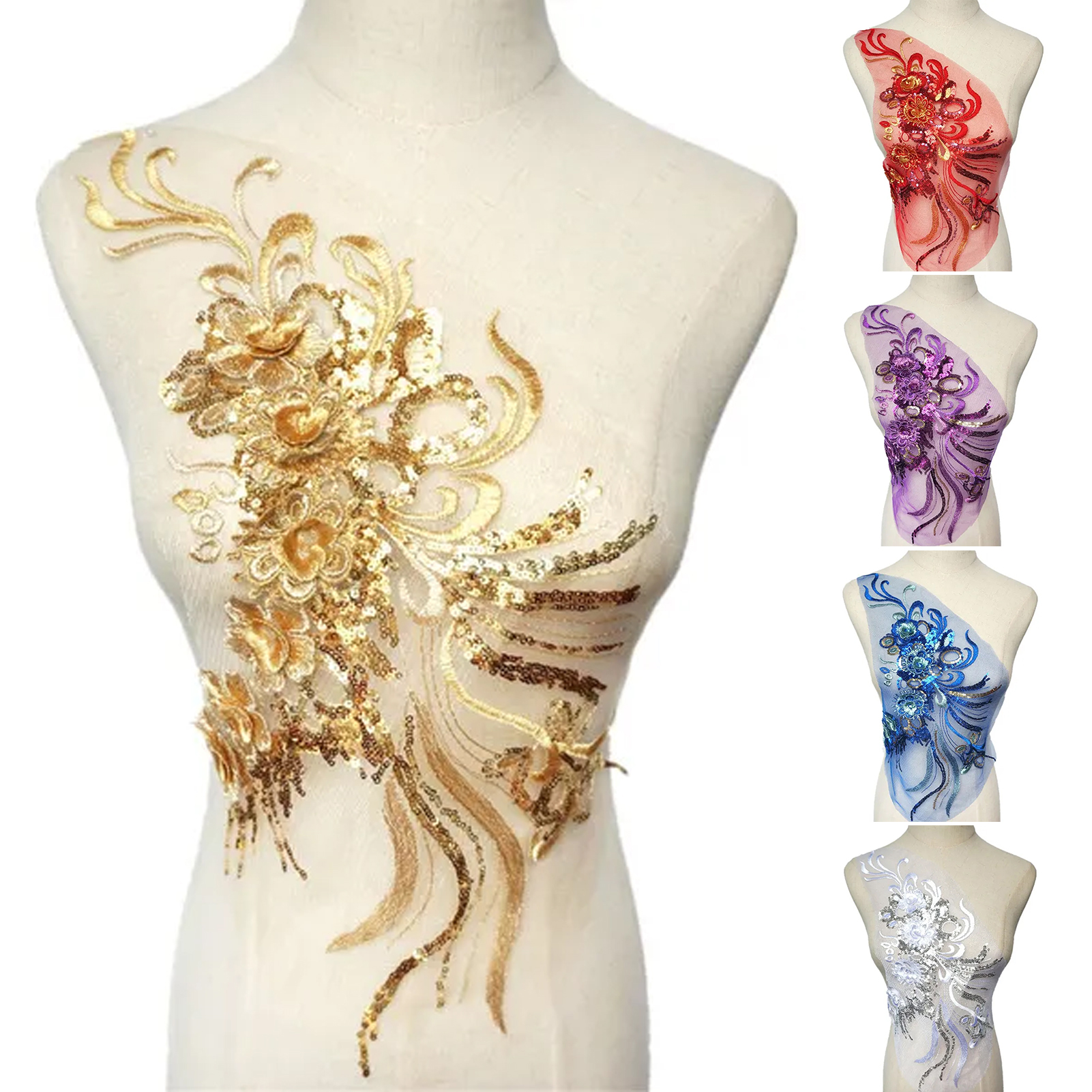 Waroomhouse DIY Sewing Fabric Sequin 3D Embroidery Lace Flower Applique 