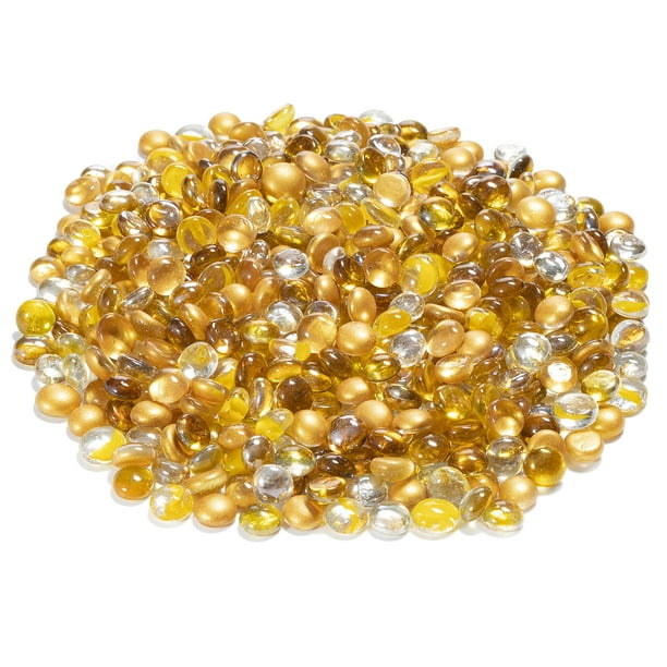 Flat Glass Marble Vase Filler 42oz Mixed Gold Yellow And Clear