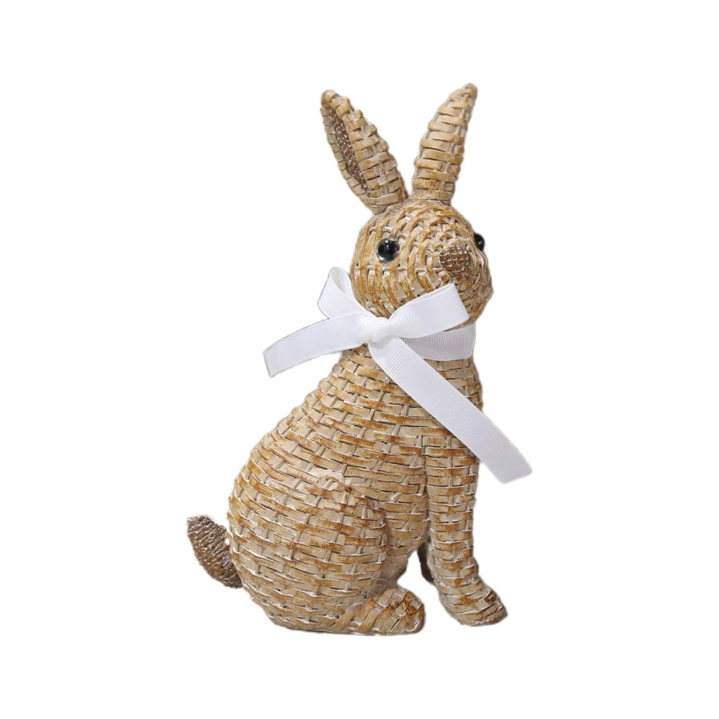 Easter Bunny Figurine Resin Rattan Woven Rabbit Statue Art Crafts ...