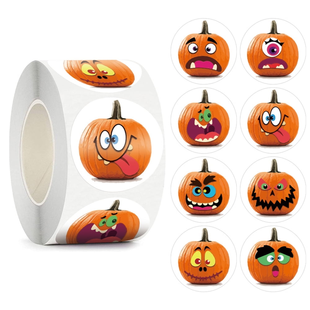 Pumpkin Label Sticker Roll Round Set of 500 Cartoon Pumpkin Seal Labels ...