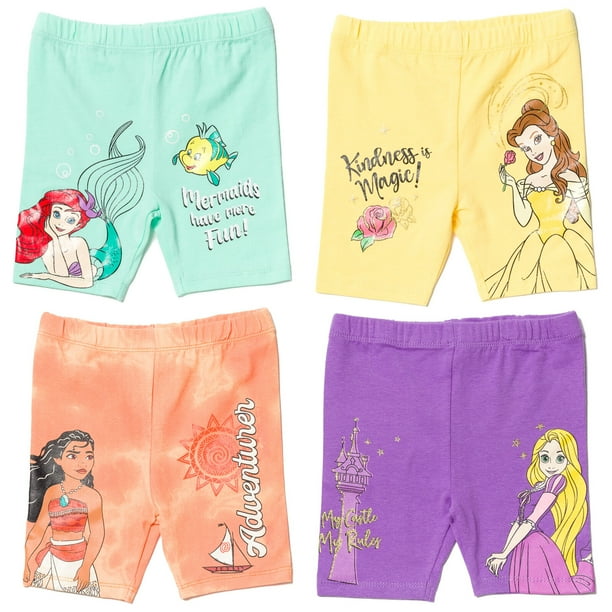 Disney Princess Moana Rapunzel Belle Little Girls 4 Pack Bike Shorts ...