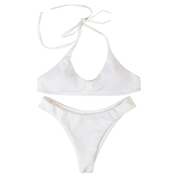 Trends Womens String Two Piece Halter Top Triangle Bikini Set With