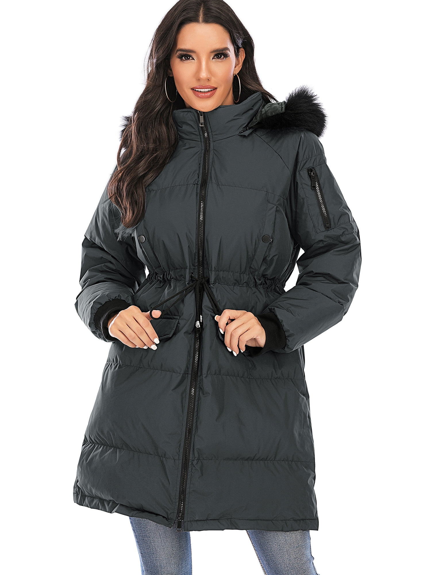 KingShop Long Down Jacket Winter Hooded Coat for Women Windproof ...