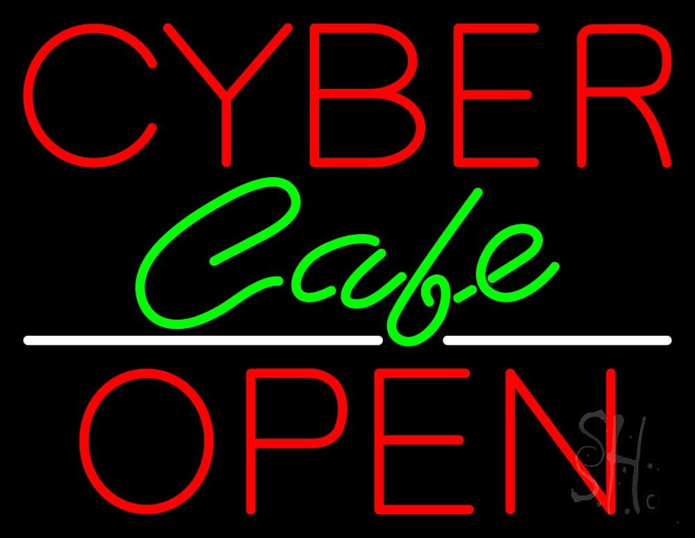 Red Cyber Cafe Open LED Neon Sign 15 x 19 - inches, Clear Edge Cut ...