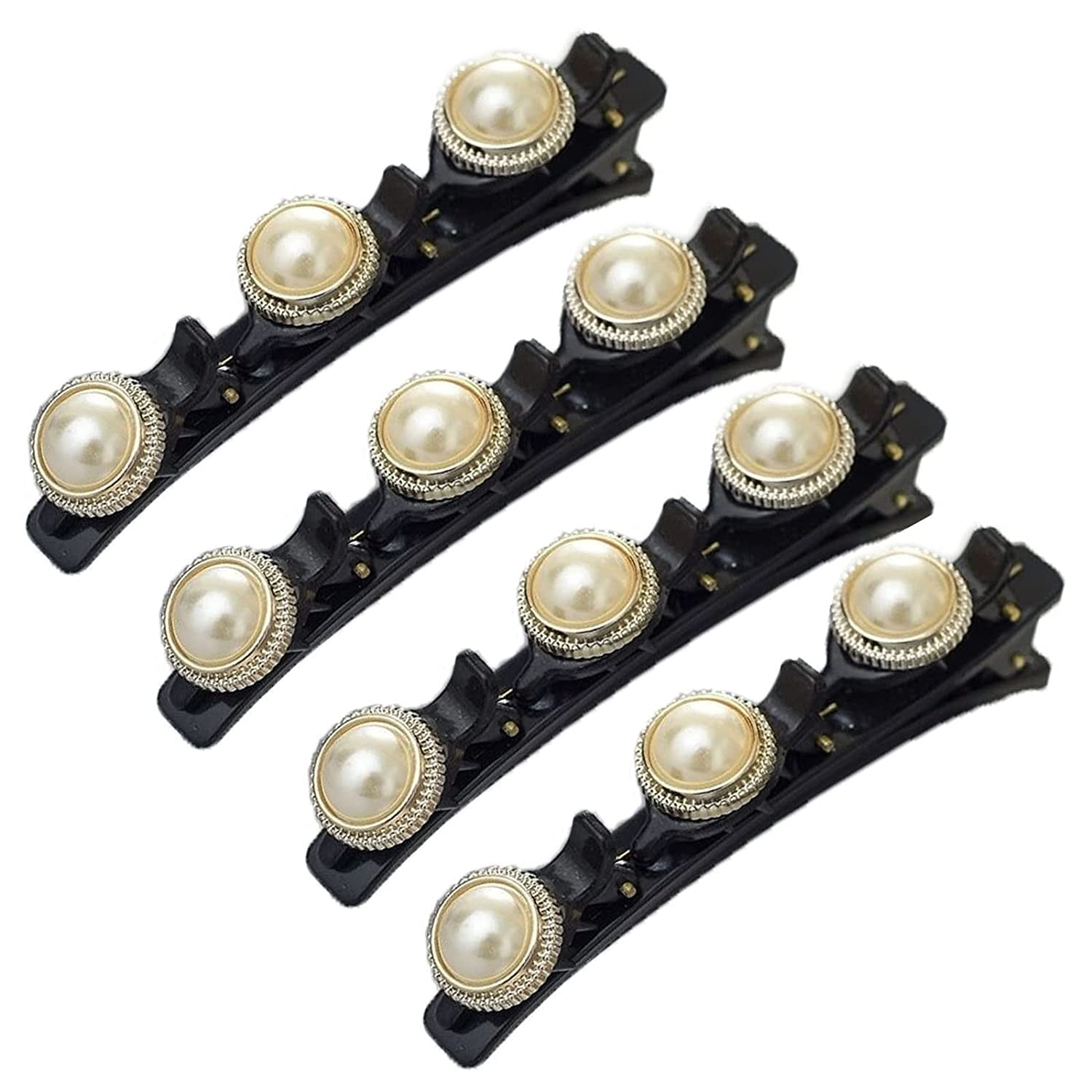 4PCS Satin Fabric Hair Bands with Clips, Rhinestone Clover Hair Clip ...