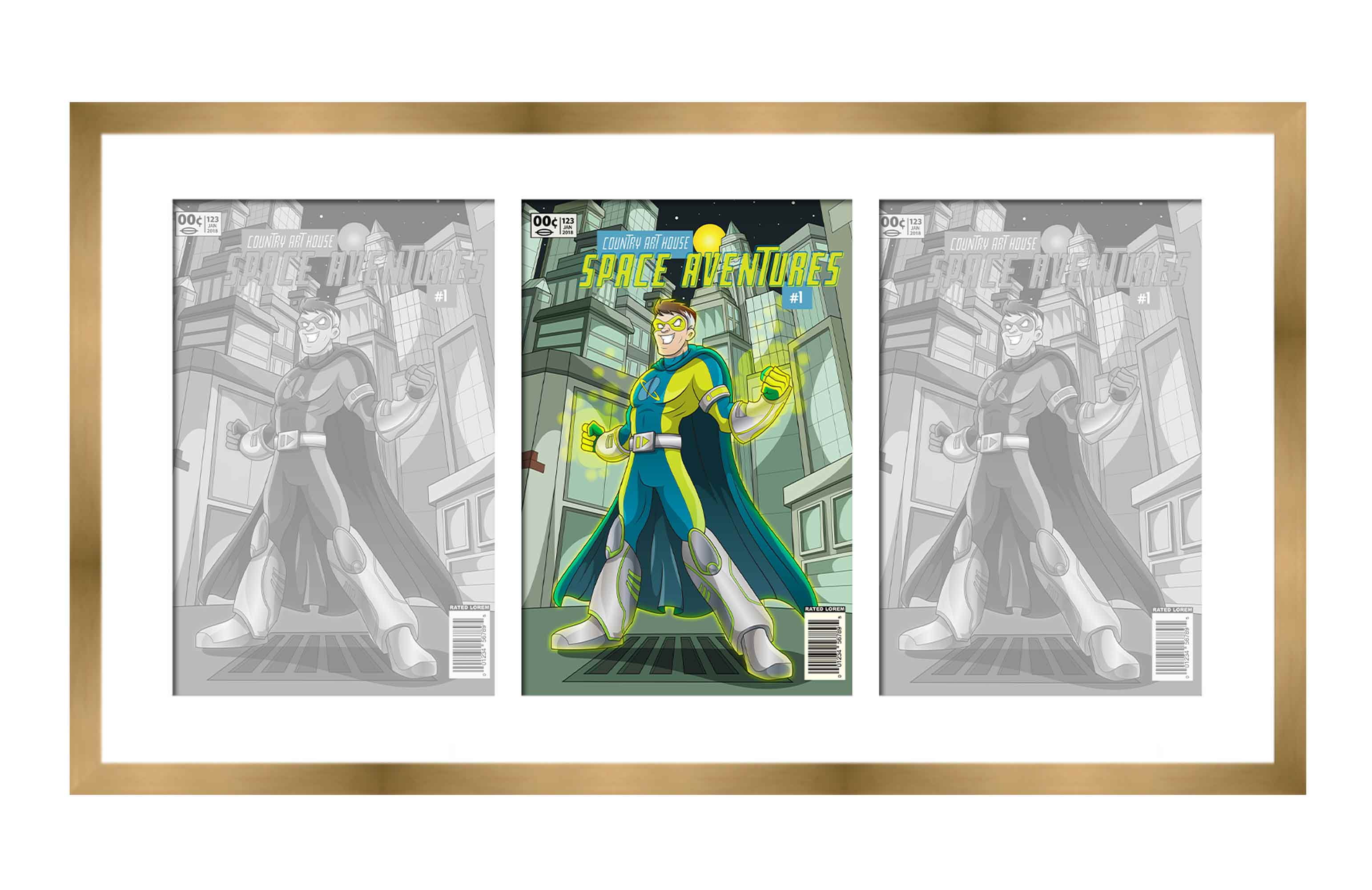 Gold Comic Book Frame with White Mat - 3 Openings to Display 3 7.25"x10 ...