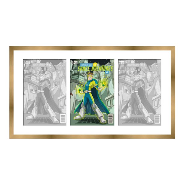 Gold Comic Book Frame with White Mat - 3 Openings to Display 3 7.75"x10 ...
