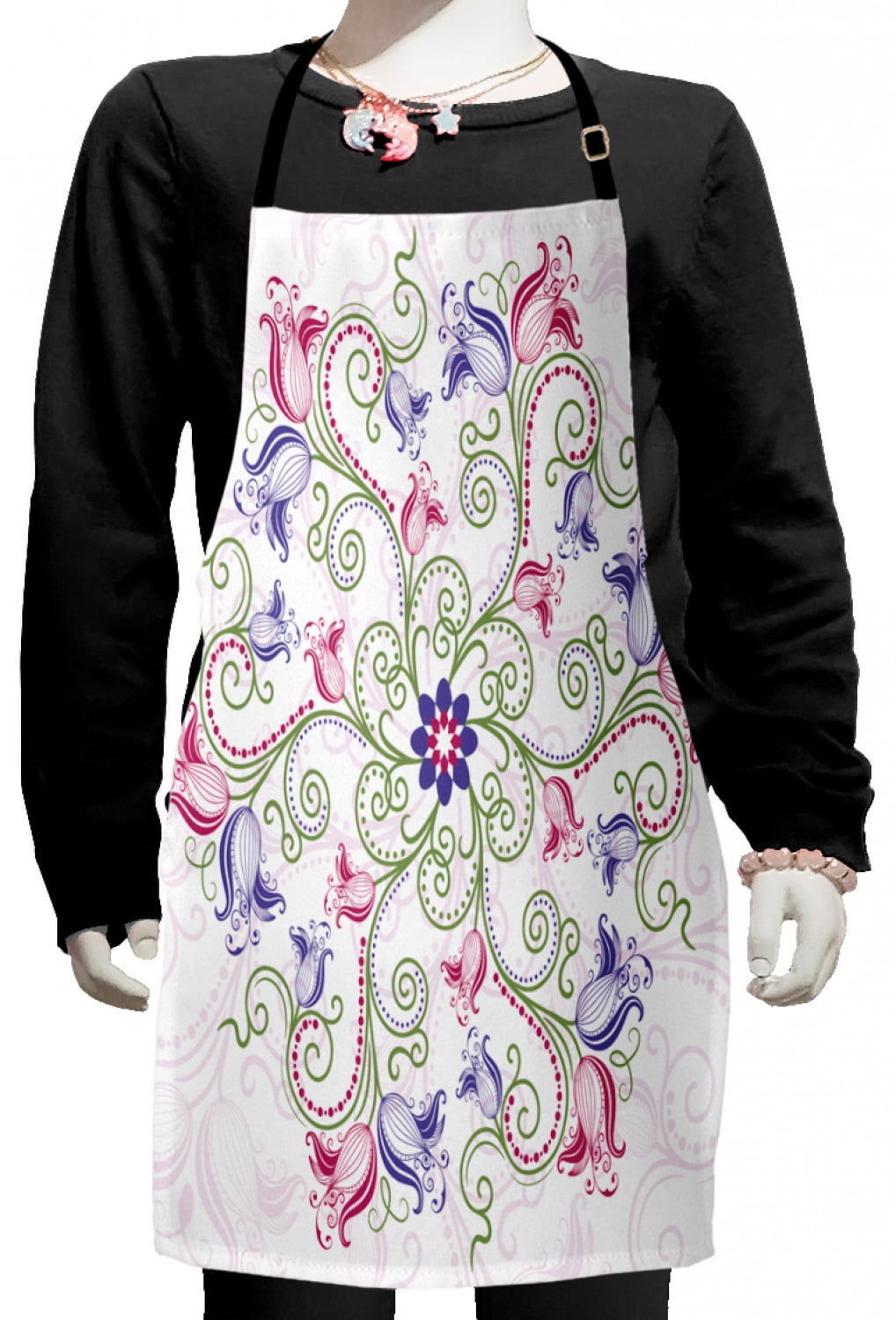 Mandala Kids Apron, Round Flower Frame Design Classical Vintage Floral ...