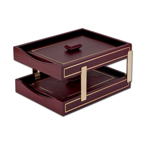 Burgundy 24Kt Gold Tooled Double Letter Trays w/Lids - Walmart.com
