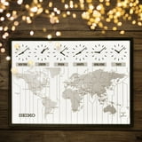 Seiko World's View Wall Map, 6 Time Zone Clocks, Quartz, Wooden Frame ...