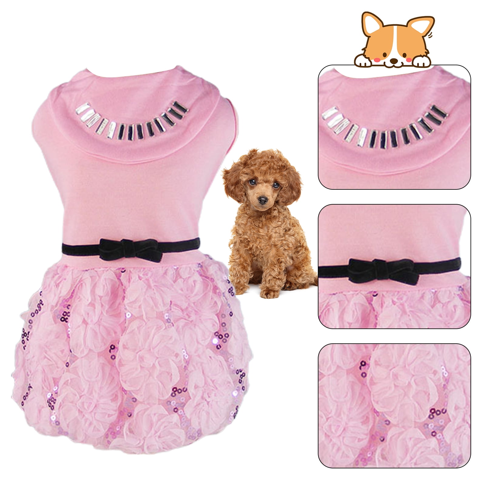 Opolski Dog Dresses Breathable Fade-less Cozy Puppy Dot Lace Dress with ...