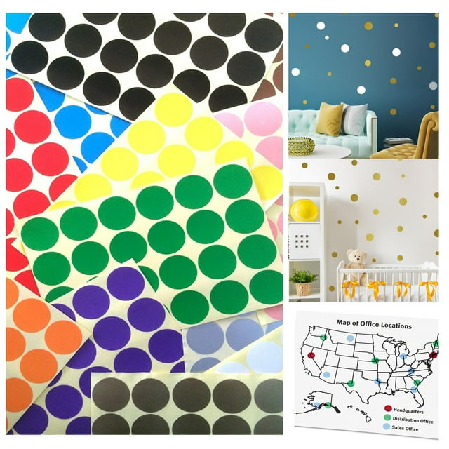 5 Sheets 50mm-6mm Self-Adhesive Removable Coloured Round Stickers ...