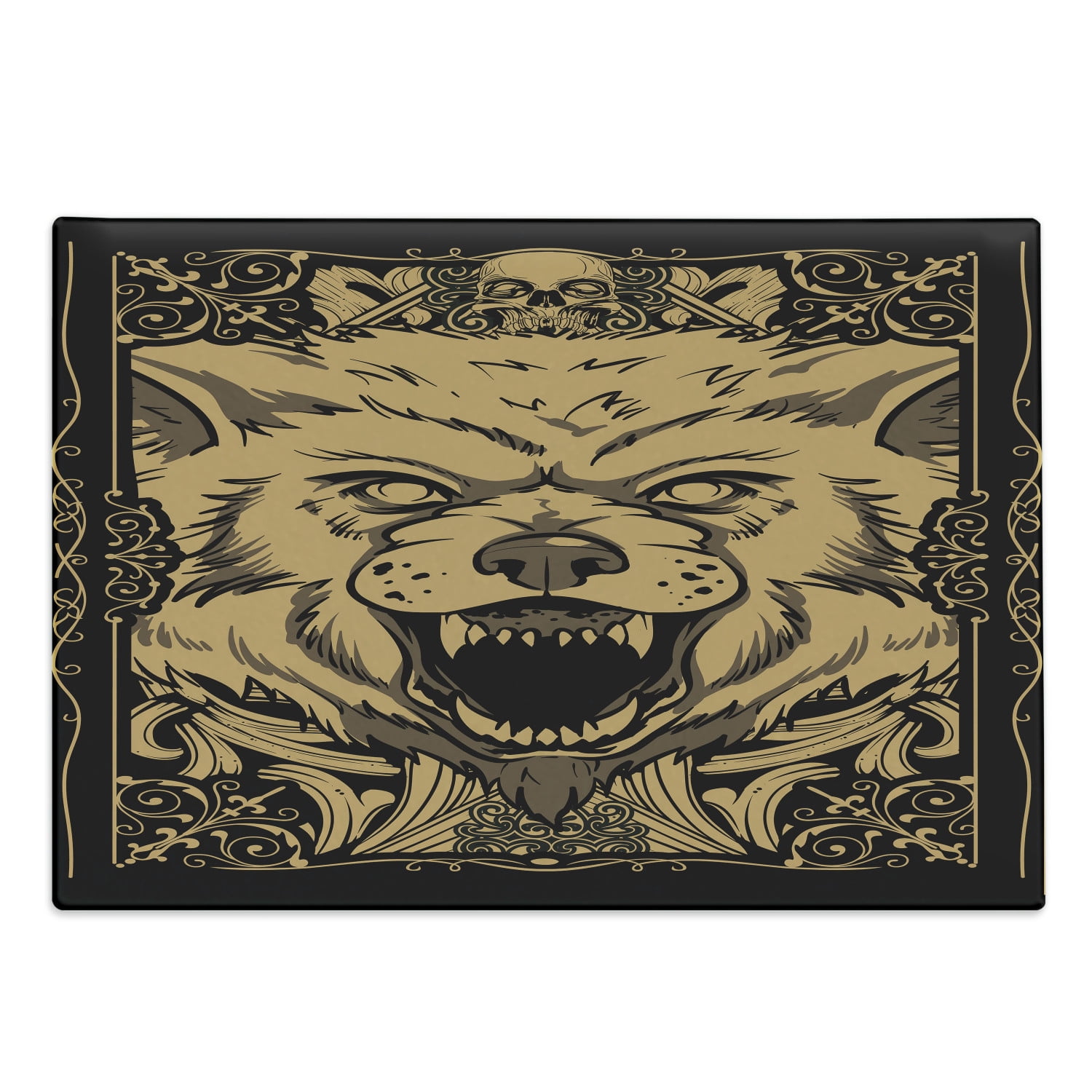 Wolf Cutting Board, Angry Carnivore Animal Face with Skull Ornamental ...