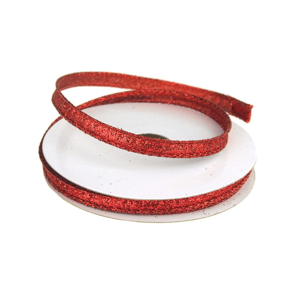 Metallic Glitter Wired Christmas Ribbon, Red, 3/8-Inch, 10 Yards ...
