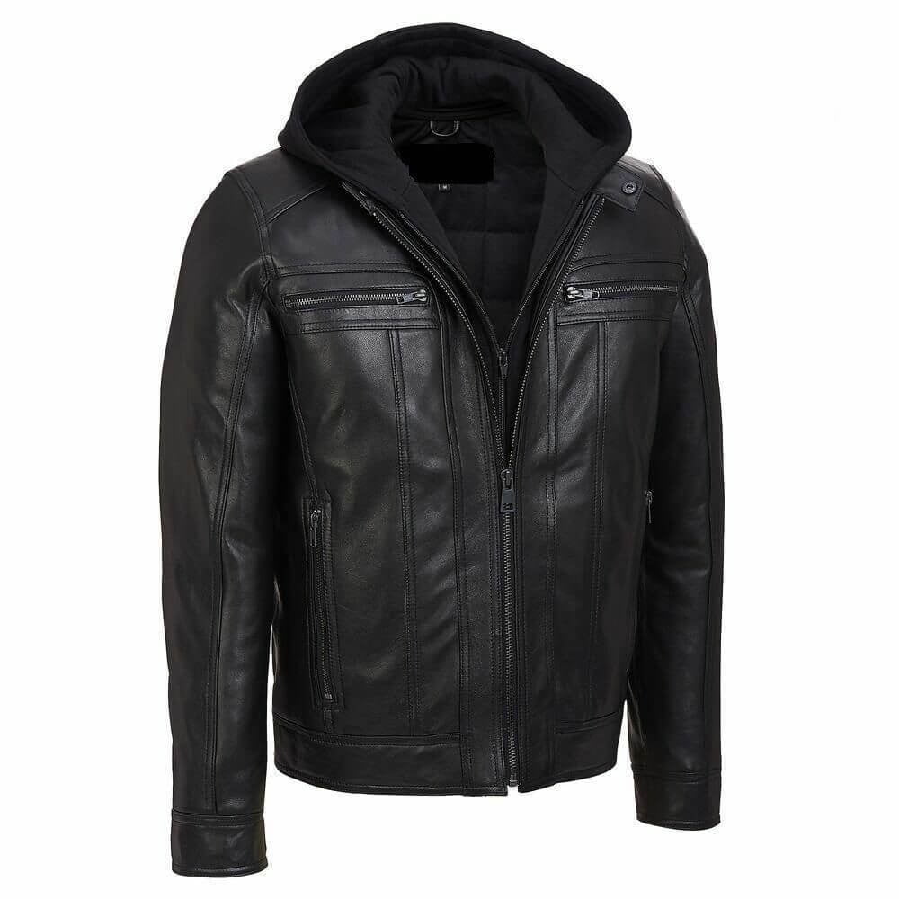 Click here for Hawk & Bull Genuine Leather Biker Jacket Hooded Mo... prices