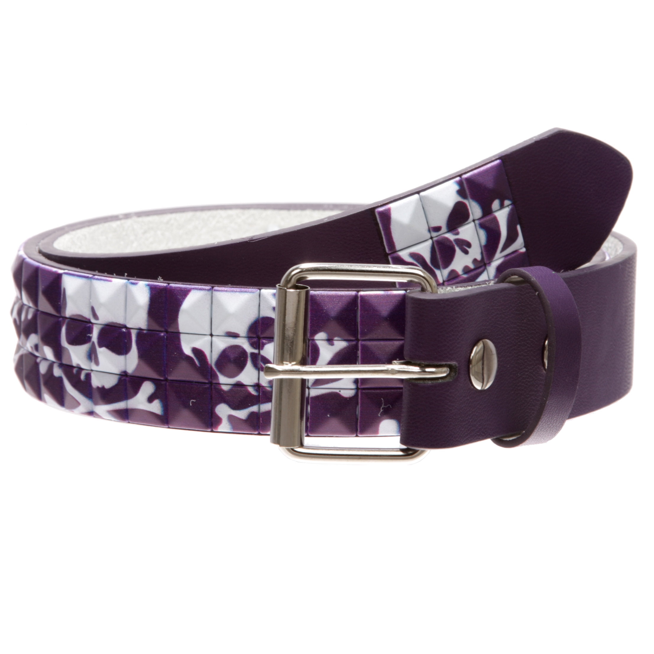Snap On 1 1/2" Skull & Cross Bone Printed Punk Rock Studded Belt ...