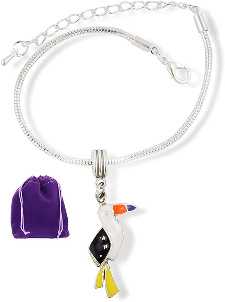 Parrot with Black White Orange Yellow Enamel Snake Chain Charm Bracelet ...