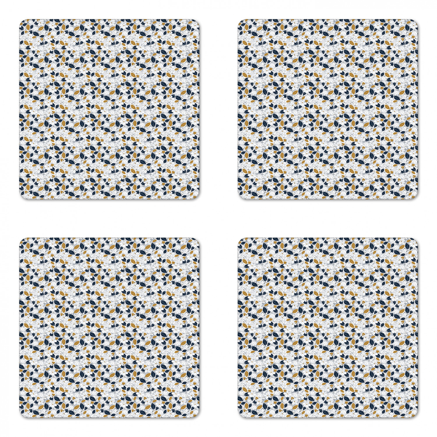 Garden Coaster Set of 4, Hand Drawn Botanical Magnolia Flowers Buds ...