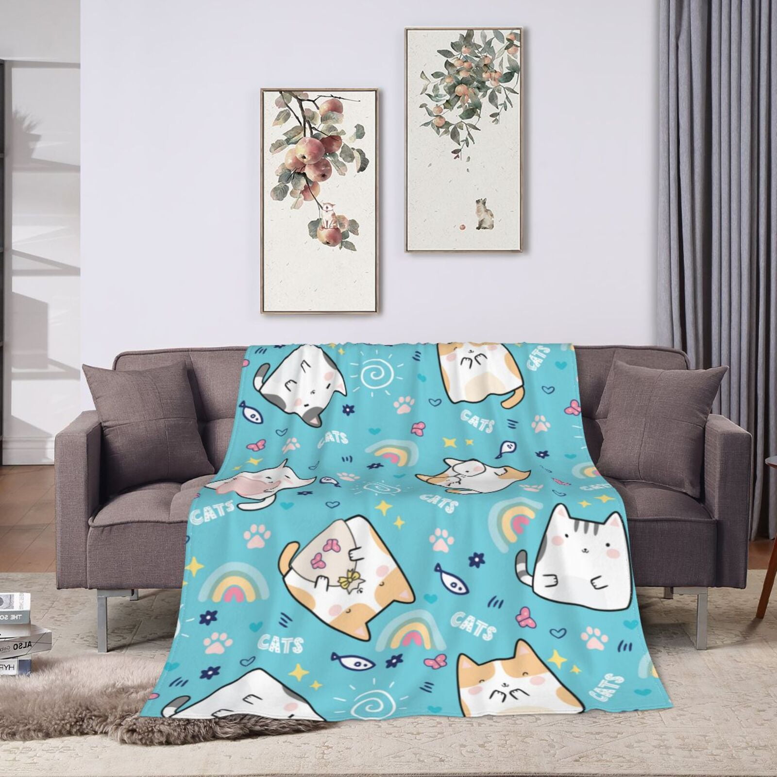 ZNDUO Kawaii Cute Cats Cartoon Pattern Throw Blanket, Lightweight Cozy ...